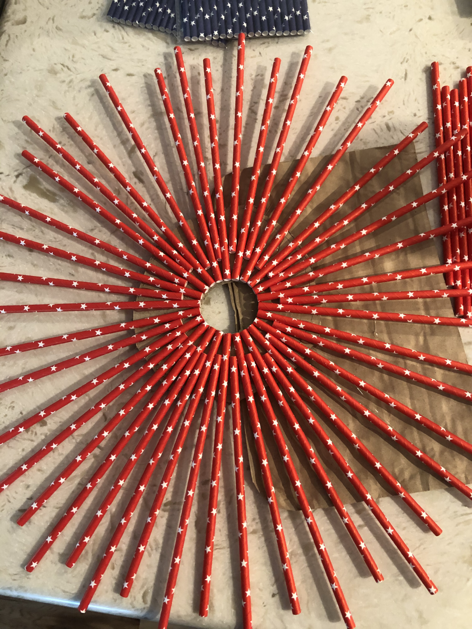 Red, White & Blue Paper Straw Wreath - the House house